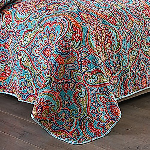 NEWLAKE Cotton Bedspread Quilt Sets-Reversible Patchwork Coverlet Set, European Gorgeous Floral Pattern, Queen Size