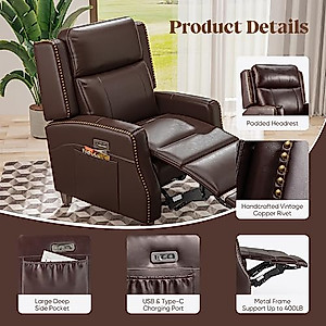 BMBMT Genuine Leather Recliner Chair 2 PCS Sofa with Double Layer Backrest, Power Recliner, Retro Rivet Design, High-Density Sponge Recliner Chair for Living Room, Brown
