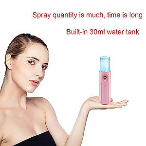 Nano Facial Mister, Portable Mini Cool Mist Facial Steamer Moisturizing Hydrating Face Sprayer for Skin Care, Makeup, Cleaning Pores，Eyelash Extensions，Summer Cool (Pink)