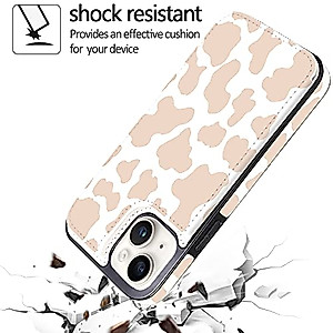 Obbii Compatible with iPhone 14 &iPhone 13 6.1 inch Wallet Case with Card Holder, Pink Cow Print Flip Folio PU Leather Kickstand Card Slots Case for Women Girls, Double Magnetic Clasp Shockproof