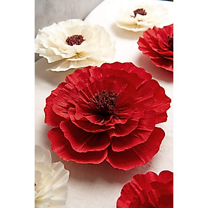 MEJOY Paper Flower Decorations for Wall, Flower Wall Decor for Birthday Wedding Backdrop Baby Nursery Wall Decor Baby Showers Bridal Shower (Red+White, 6Pcs)