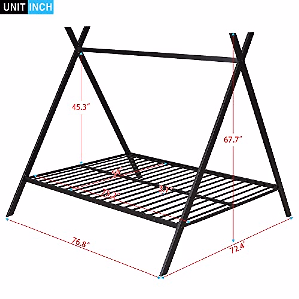 LCH Full Size House Bed Metal Tent Bed Frame, Floor Play House Bed Frame with Slat, Platform Bed for Kids Girls Boys, Teens No Box Spring Needed,Suitable for Bedroom,Apartment and Dorm (Black)