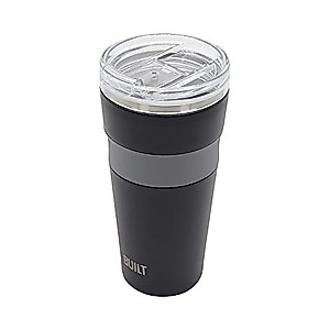 BUILT 24 Ounce Shasta Double Wall Vacuum Insulated Stainless Steel Coffee and Water Tumbler with Easy to Clean Flip to Open Tritan Lid, Black and Gray