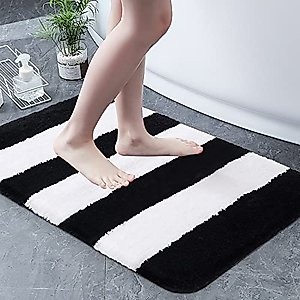 WEIDUOYI Microfiber Bathroom Rugs, Non-Slip Shaggy Soft Bath Rug, Thick Plush Bathroom Mat, Ultra Absorbent and Machine Washable Dry Bath Mats for Bathroom, (16" x 24", Black)