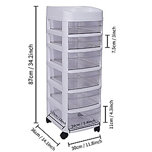 Plastic Wide Storage Drawer Cart Cosmetic Storage Tower Craft Storage Containers Bins with 6 Clear Drawers