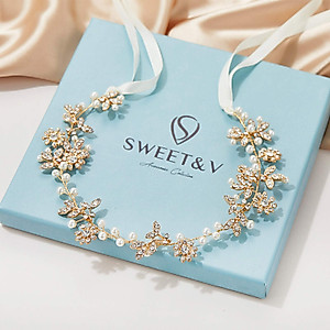 SWEETV Flower Girl Headpiece for Wedding Hair Accessories Little Girls Toddler Kids Handmade Flower Headband Princess Crystal Hair Bands for Birthday Party Photography