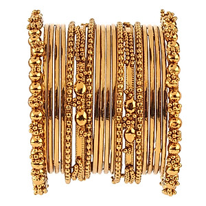 Efulgenz Boho Vintage Antique Ethnic Gypsy Tribal Indian Oxidized Gold Plated Bracelet Bangles Set Jewelry (20 pc)