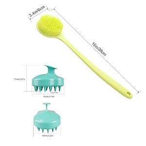 Cinlitek Silicone Body Scrubber & Scalp Massager, Long Handle Back Scrubber for Shower Brush,Exfoliating Body Scrubber, Shower Scrubber for Body Brush, Hair Dandruff Shampoo Brush for Men,Women&Kids