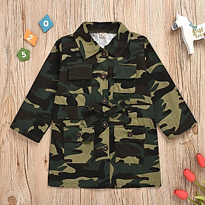 BOIZONTY Toddler Kids Baby Girl Camouflage Jacket Coat Casual Denim Windbreaker Button Down Outerwear Winter Fall Outfit Clothes (Camouflage,4-5 Years)