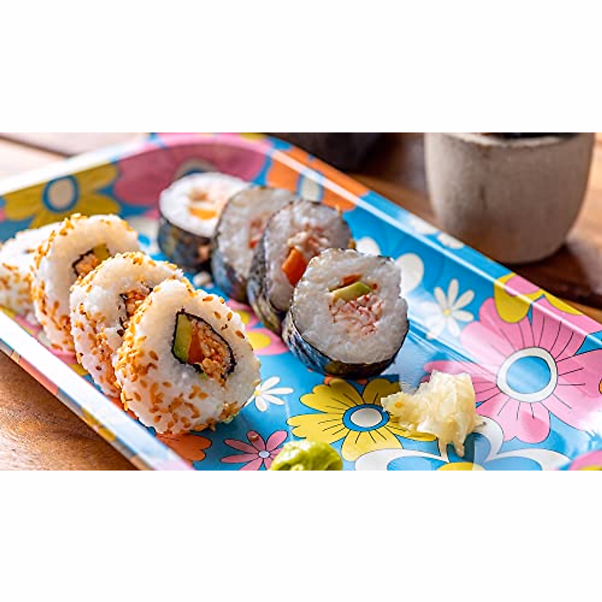 Puff Plate Decorative Metal Serving Tray - Cute Room Decor for Desk, Bathtub, Jewelry, Candle, Food or Coffee Table (Retro Flowers)