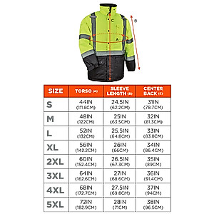 High Visibility Reflective Winter Safety Jacket, Insulated Parka, ANSI Compliant, Ergodyne GloWear 8384,X-Large,Lime