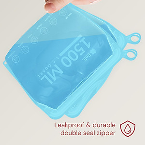 Reli. Reusable Silicone Bags (2 Pack) | Gallon (1500 ml), Aqua | Silicone Freezer Bags for Food Storage | Reusable Food Storage Bags for Food, Meal Prep, Storage | Dishwasher/Freezer Safe