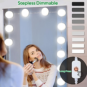 AIBOO LED Vanity Mirror Lights Kit, Stick on Dimmable Makeup Lights, 12V Mirror Lighting Strip Fixture for Vanity Dressing Table, Bedroom Wall Lights,CRI>90 (4000K Natural White,10 Bulbs)