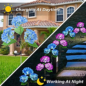 TYNLED Solar Lights Outdoor Decorative - 2 Pack Hydrangea Solar Garden Stake Lights Waterproof and Realistic LED Flowers Powered Outdoor In-Ground Lights for Garden Lawn Patio Backyard (Blue)