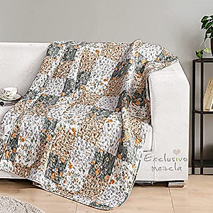 Exclusivo Mezcla Microfiber Boho Patchwork Pattern Quilted Throw Blanket for Bed/Couch/Sofa, Soft and Lightweight (50"x 60",Camel)
