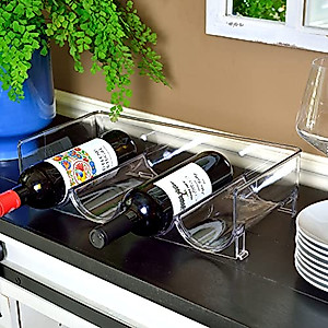 Youngever Plastic Water Bottle Organizer, Clear Bottle Rack Organizer, Plastic Wine Rack, Stackable 4 Bottle Storage Holder Rack for Water, Wine and Drink Organizer