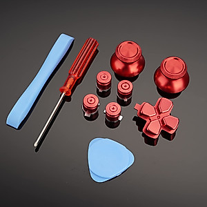 Avericht Metal ABXY Buttons Dpad Thumbsticks for PS5 Controller, Metal Aluminum Action Buttons & Dpad & Analog Stick Replacement Kit for PS5 Controller (Metal Red)