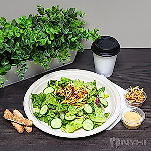 NYHI Heavy Duty Plates 10 Inch Disposable Plates For Adults Kids Brown Eco Friendly Sugarcane Paper Plates Are Cut Leak Resistant 125 Pack 3 compartment