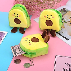 Cartoon Animal Avocado Coin Purses,Cute Avocado Plush Purses Kids Key Case Bag, Zipper Coin Bag Handbags Change Purse with Keychain(Yellow)