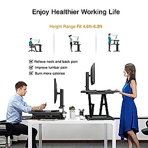 HUANUO Standing Desk Converter Height Adjustable Sit to Stand Desktop Desk Gas Spring Riser, Perfect Workstation 28.5 inches for Laptop & Computer Monitors