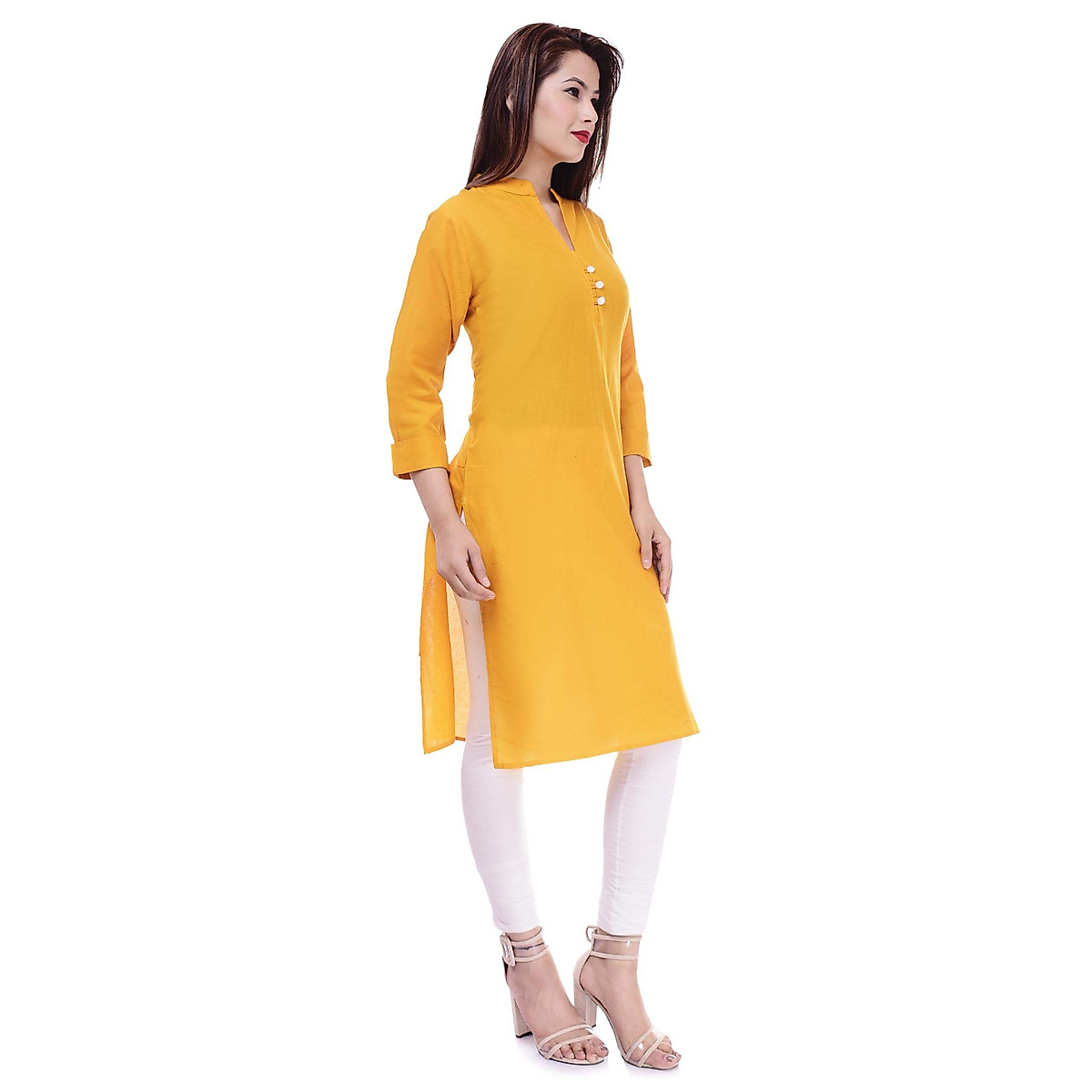 Ramkudi Indian Women's Plain Cotton Kurti Top (Mustrad)