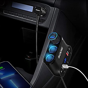 Cigarette Lighter Splitter Adapter 300W: Car 12v Splitter 3 Socket Car Charger Extension Dual PD USB C and 18W QC Ports 12Volt Power Outlet with Button Switch LED Voltmeter for GPS Dash Cam Car Heater