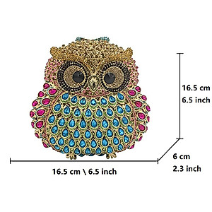 Boutique De FGG Multicoloured Owl Crystal Clutch Bag Animal Evening Handbags Women Formal Party Rhinestone Clutch Purse, Small
