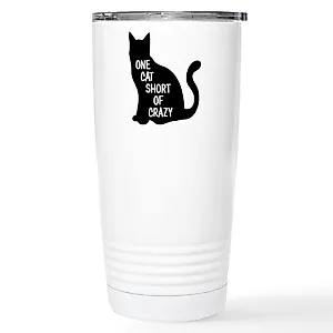 CafePress One Cat Short Of Crazy Travel Mug 20 oz. Insulated Stainless Steel Coffee Tumbler