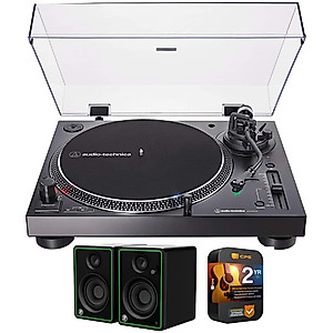 Audio-Technica AT-LP120XBT-USB-BK Wireless Direct-Drive Turntable Black Bundle with Mackie CR4-XBT 4 inch Creative Reference Multimedia Studio Monitors and Premium 2 YR CPS Enhanced Protection Pack