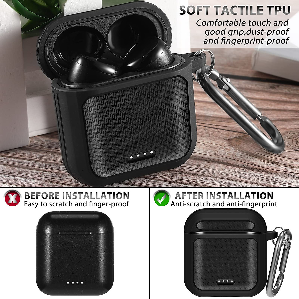 Claiol Protective Case Compatible for Tozo T6, Upgraded Shockproof Tozo T6 Case Cover with Metal Carabiner. (Black)