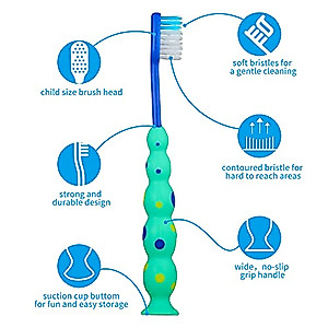Lauwell Toddler Toothbrush Kids Manual Toothbrush Individually Wrapped Toothbrushes with Covers Suction Cup Toothbrush Lovely Soft Bristle Animal Toothbrush for Kids Sensitive Teeth (12 Pieces)