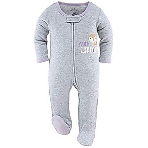 The Peanutshell Footed Baby Sleepers for Girls, Purple Woodland Animals, 3 Pack Set (9M)