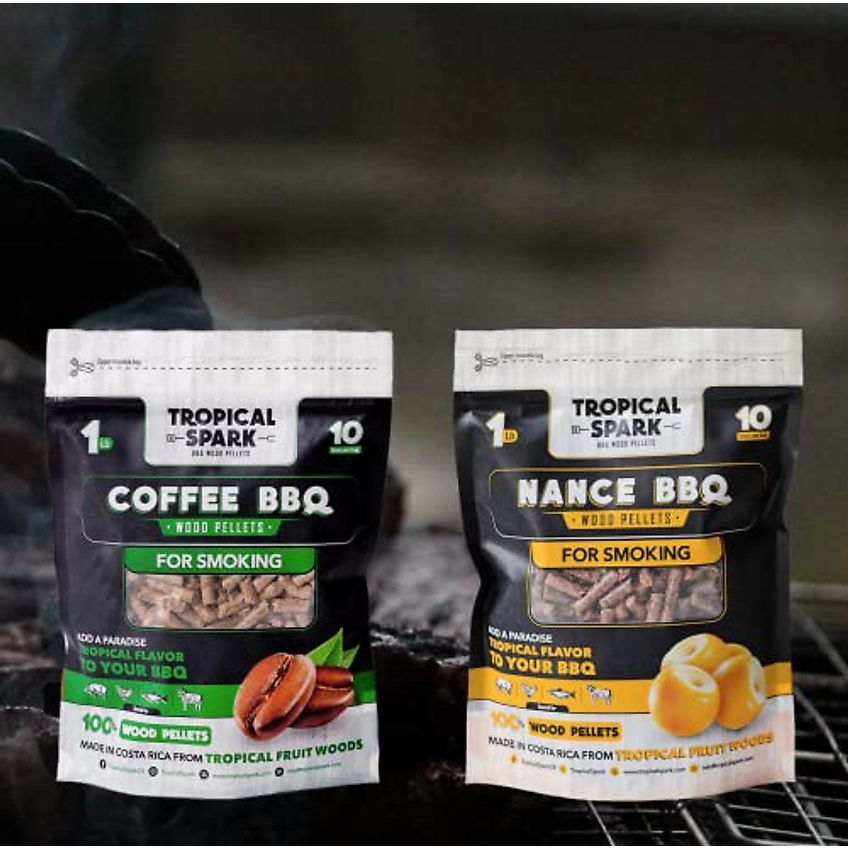 Tropical Spark Coffee Wood Pellets | Perfect for BBQ, Smoking, Grilling, Bake, Roast and Braise | Premium 100% All-Natural | 1 lb. Bag