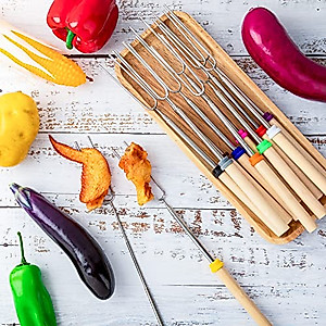 36 Pcs Marshmallow Roasting Sticks Campfire Smores Skewers for Fire Pit 32 Inch Long Extendable Fork Smores Sticks with Wooden Handle 3 Pcs Storage Bag for Cooking Grill Hot Dog Camping Accessories