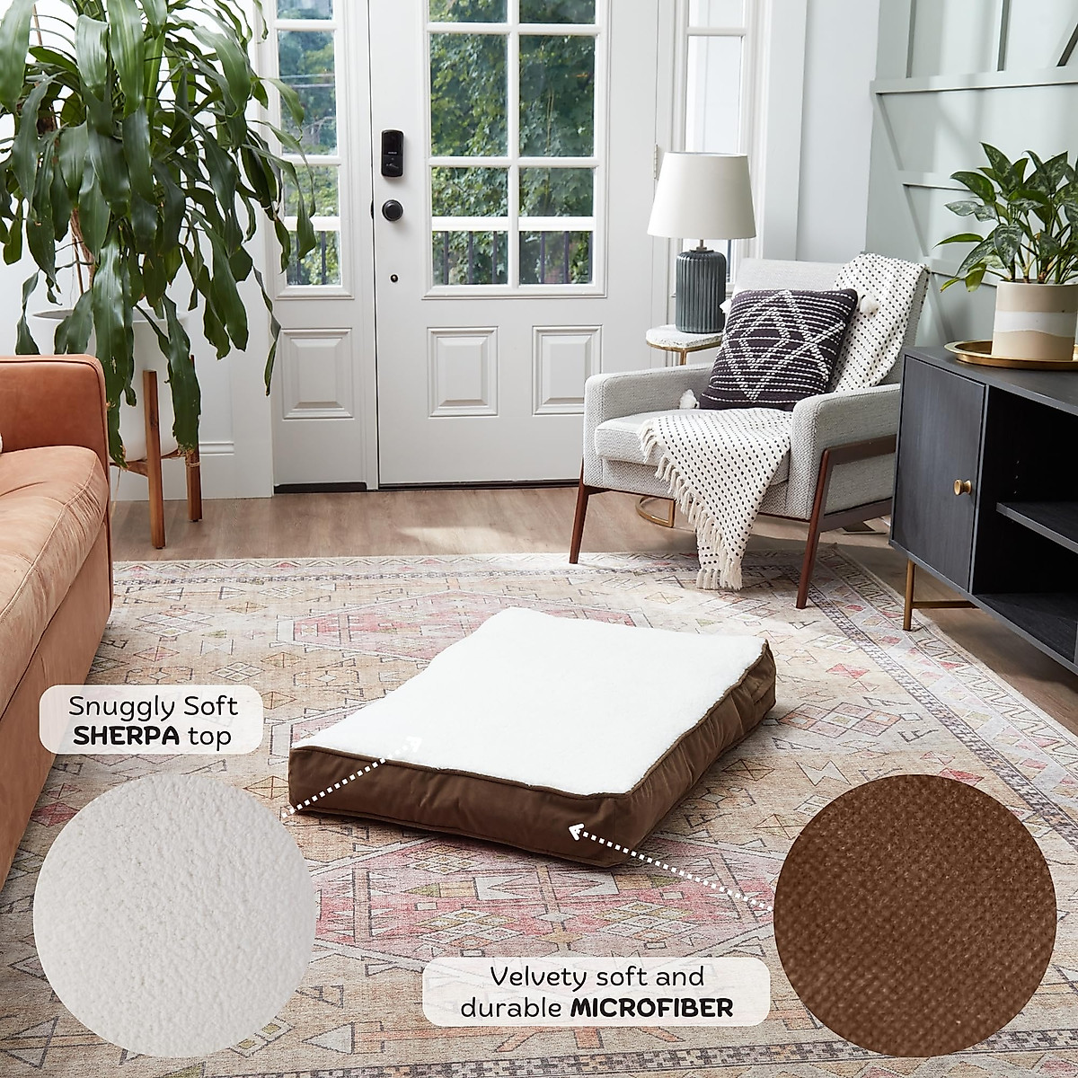 Happy Hounds Daisy Deluxe Supportive Sherpa Dog Bed, Large (48 x 36 in.), Mocha