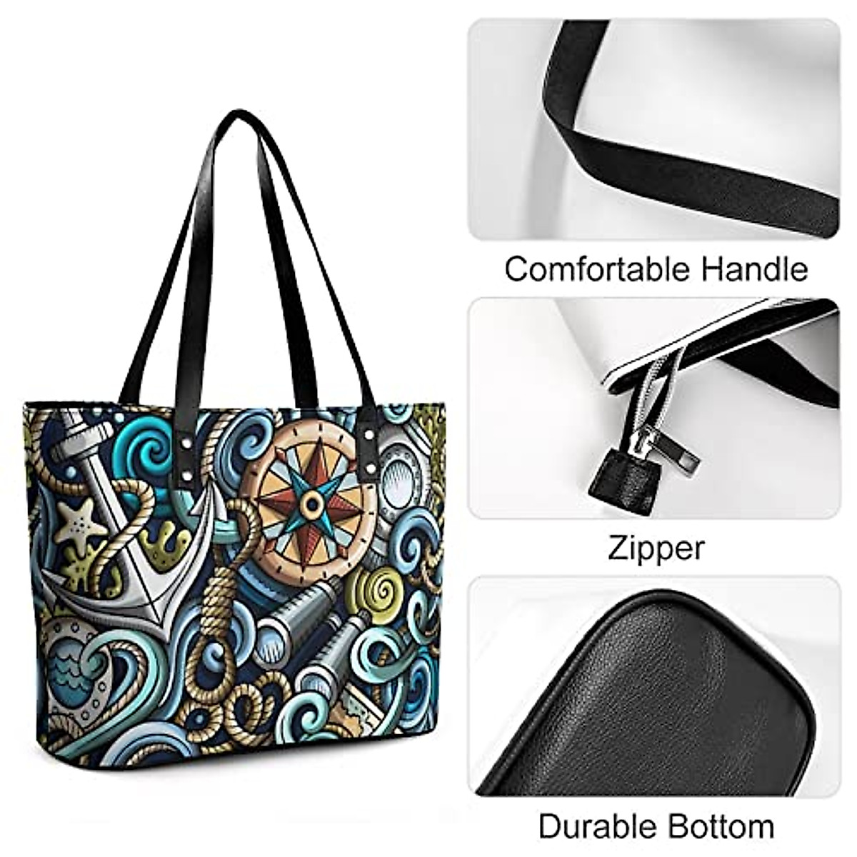Womens Handbag Doodles Pattern Leather Tote Bag Top Handle Satchel Bags For Lady