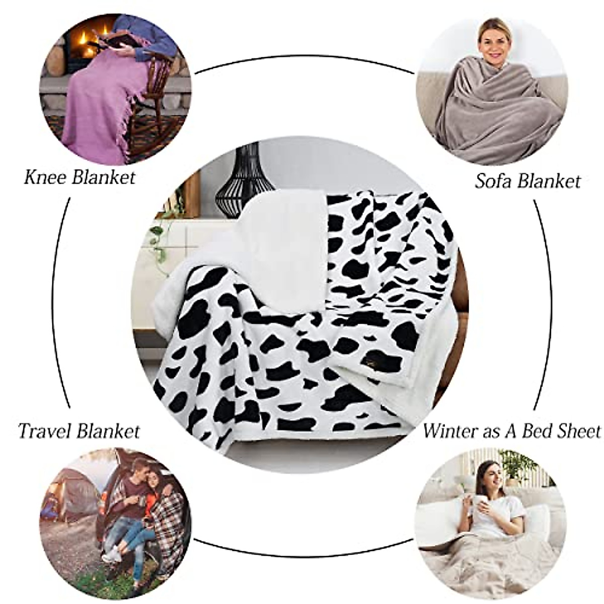 Solaris Cow Print Sherpa Fleece Blanket, Super Soft Warm Cozy Flannel Reversible Throw Blanket for Couch Sofa Bed, 50" x 60"