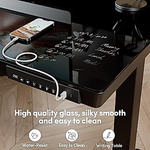 BANTI Electric Standing Desk with Drawers, 48 inch Whole-Piece Glass Desktop, Height Adjustable Stand up Sit Stand Home Office Ergonomic Workstation, Black Tabletop