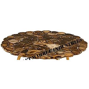 Natural Brown Agate Stone Round Wavy Edge Shape Coffee Table Top, Natural Brown Agate Stone Centre Table Top, Brown Agate Flower Shape Dining Table Top, Piece Of Conversation, Family HeirLoom