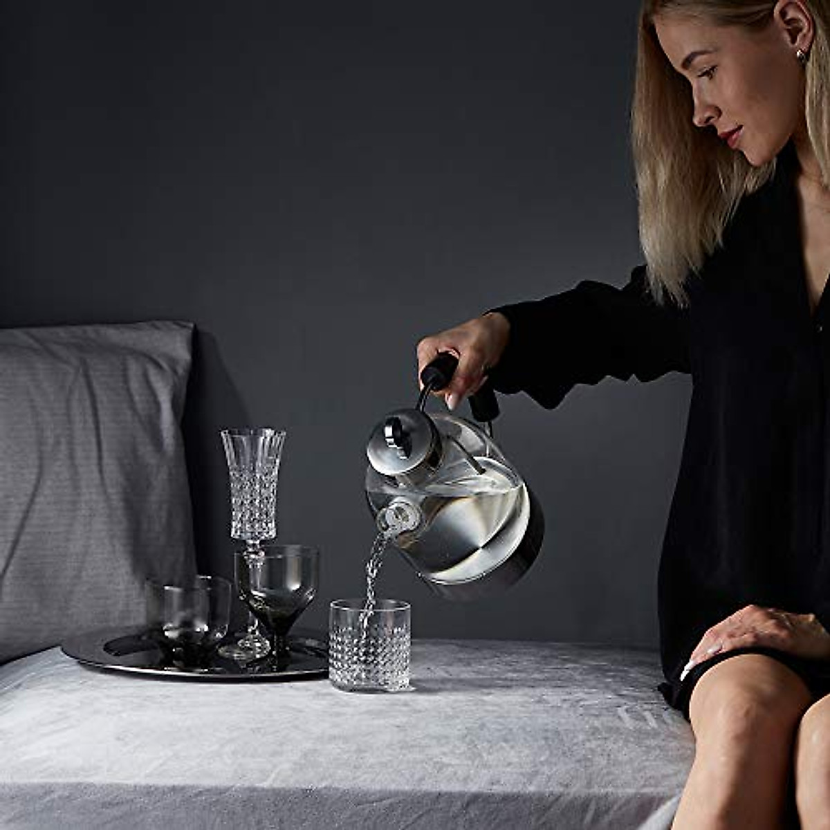 ASCOT Electric Kettle, 100% BPA-Free Glass Electric Tea Kettle, 1.6L 1500W Retro Tea Heater & Hot Water Boiler, No Plastic, with Auto Shut-Off and Boil-Dry Protection (Silver)