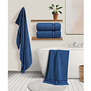 LANE LINEN Bath Sheets - 100% Cotton Extra Large Bath Towels, 4 Piece Bath Sheet Set, Zero Twist, Quick Dry, Soft Shower Towels, Absorbent Bathroom Towels, Hotel Spa Quality, 35 x 66 inch - Navy