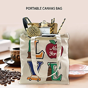 Reusable Large Multipurpose New York Souvenir for Travel Bag, Grocery Tote, Shopping Handbag, Canvas Tote Bag. (JP-330130A) Creamy-white