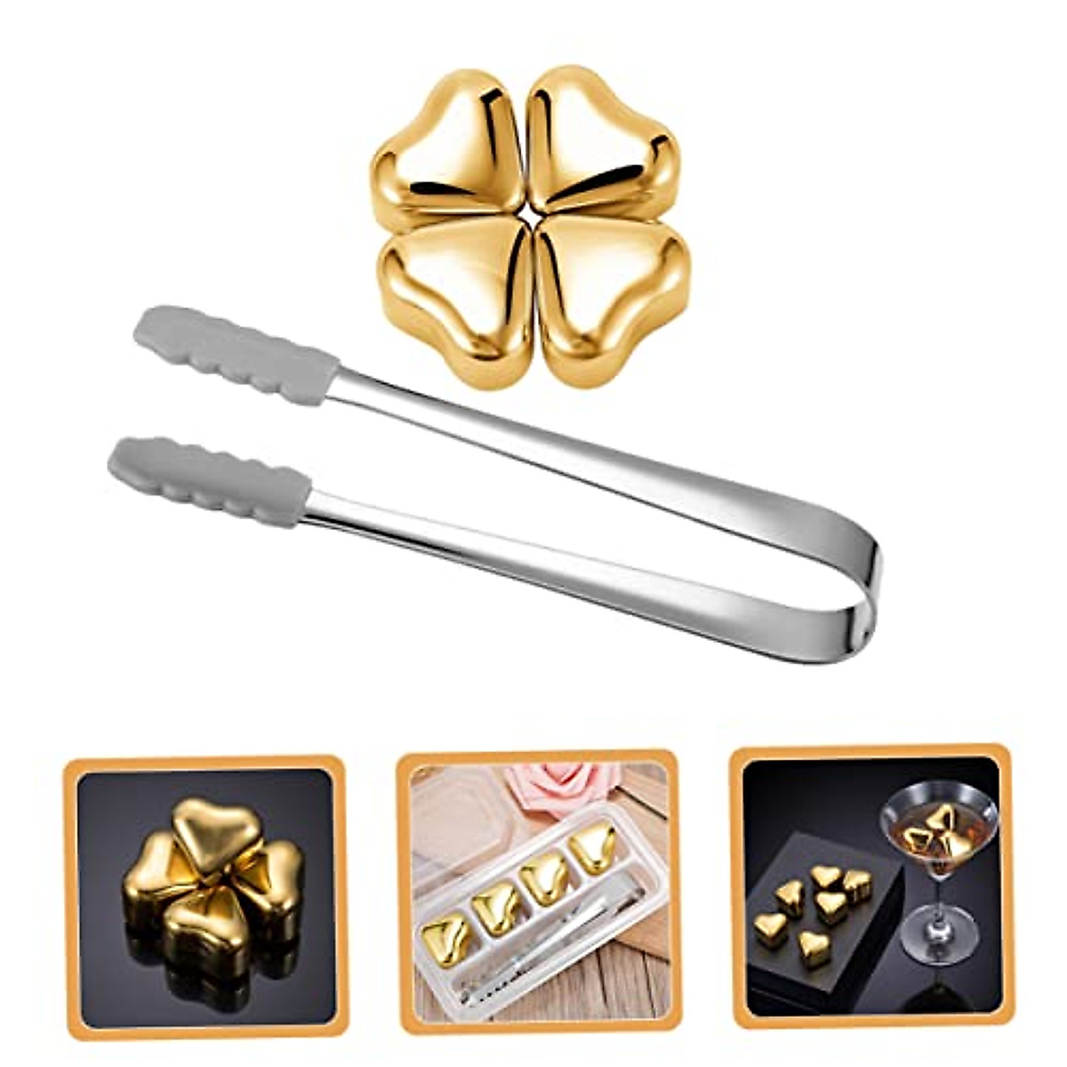 Alipis 4 Sets Stainless Steel Ice Pellets Bejeweled Kit Men Kit Light Ice Cubes for Drinks Reusable Ice Cubes Mens Stocking Stuffers Metal Ice Cubes 304 Stainless Steel Shudder Man Golden