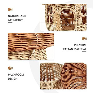 MAGICLULU 1pc Natural Rattan Mushroom Storage Basket Creative Handmade Rattan Storage Basket with Handle Desktop Rattan Basket With Lid for Desktop Storage Decoration Photo Props