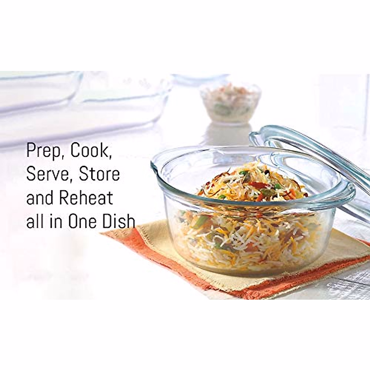 Moss & Stone Basics 6-Piece Glass Casserole With Covered, Borosilicate Glass Durable Bakeware Set, Glass Bowls Bakeware Dish Oven Safe & Microwave Safe, 3 Round Casserole Dish With Lid