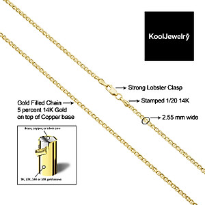Solid 14k Yellow Gold Filled Mariner Link Chain Necklace (2.55 mm, 36 inch)