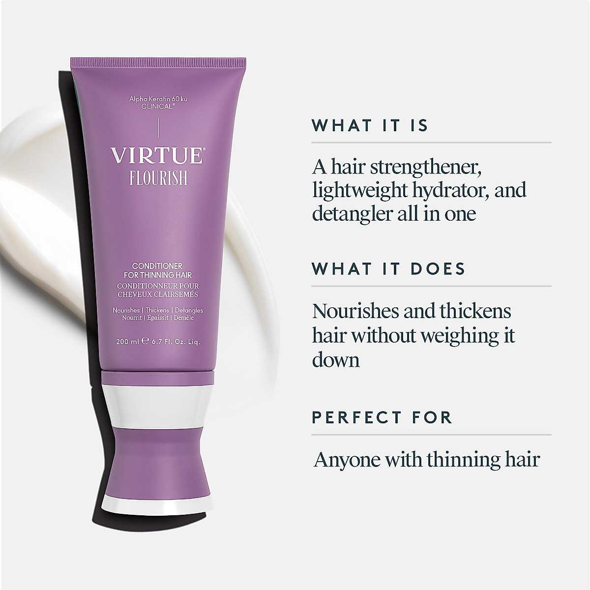 Virtue Flourish Conditioner for Thinning Hair | Nourishes, Thickens, Detangles Thinning Hair