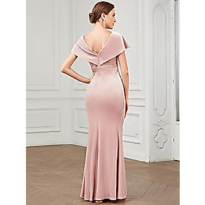 Ever-Pretty Women's V Neck Cap Sleeves Backless Memaid Long Autumn Velvet Formal Evening Gowns Pink US8