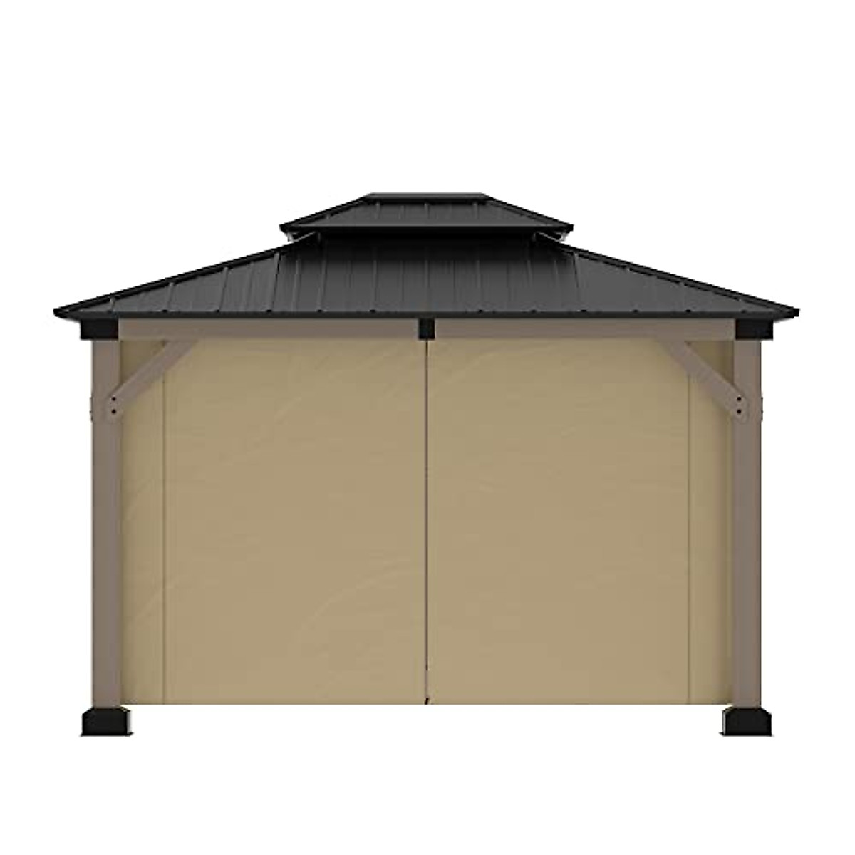 MONDAWE Cedar Wood 10x12Ft Hardtop Gazebo with Curtains, Rectangular Outdoor Permanent Gazebo Pergola with Galvanized Steel Double Roof Pavilion for Patio Lawn Garden
