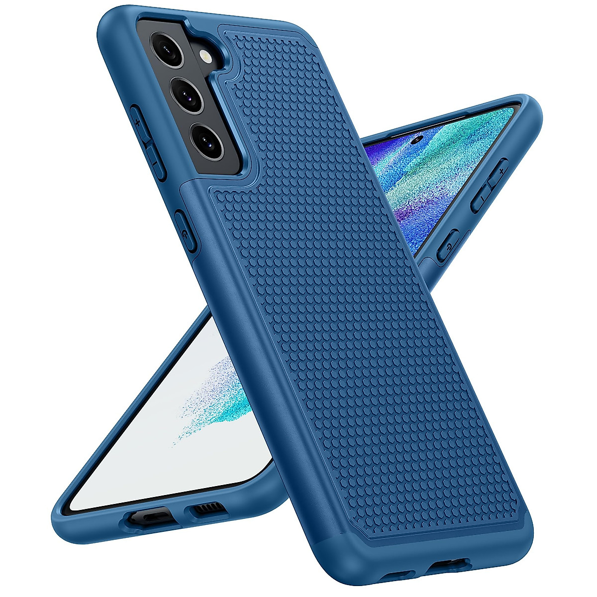 JXVM for Samsung Galaxy S21 FE Case: Dual Layer Protective Heavy Duty Cell Phone Cover Shockproof Rugged with Non Slip Textured Back - Military Protection Bumper Tough - 6.4inch (Blue Navy)